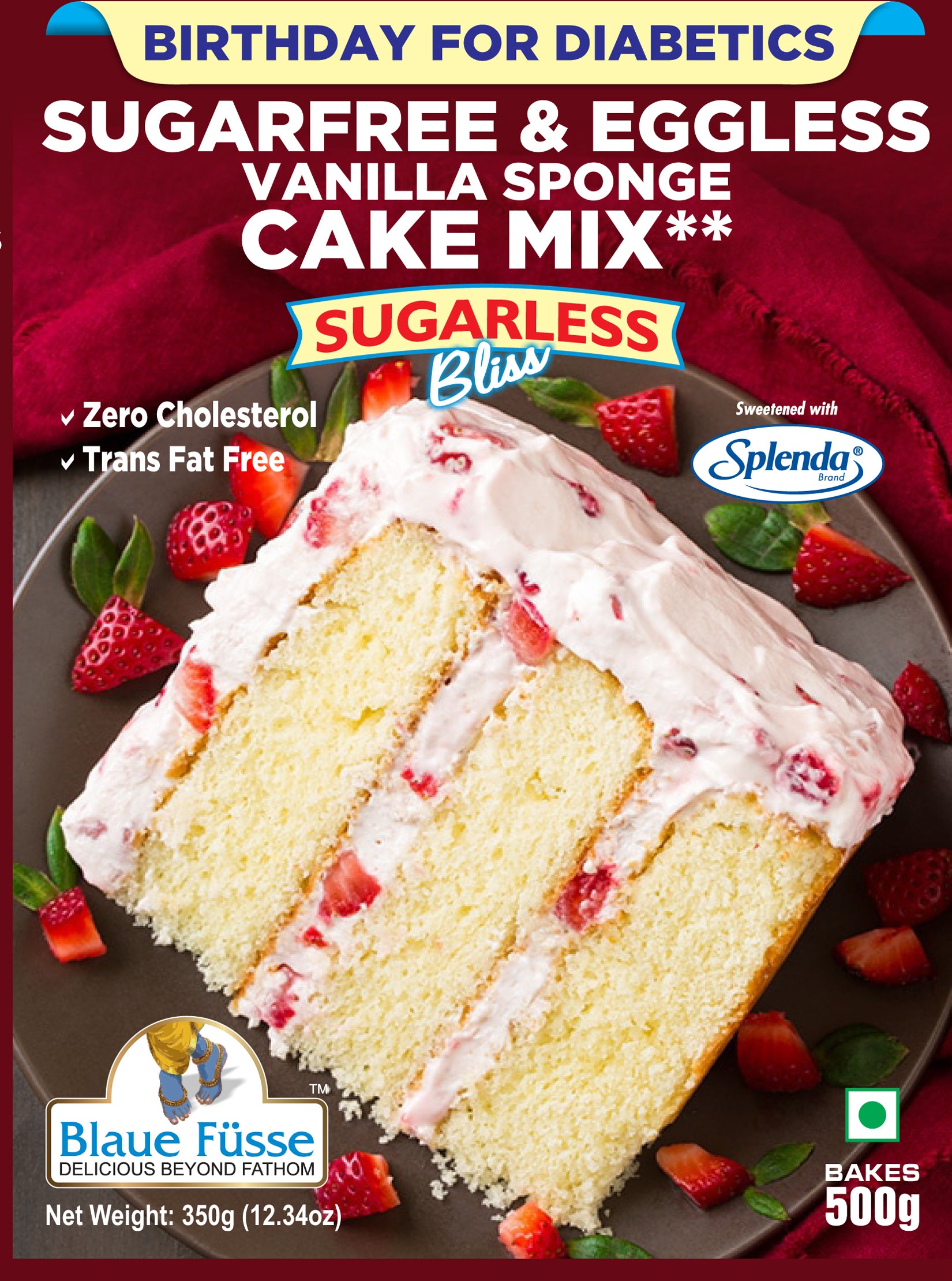 Sugar Free Eggless Vanilla Sponge Cake Mix BAKES 500g diatfoodsindia